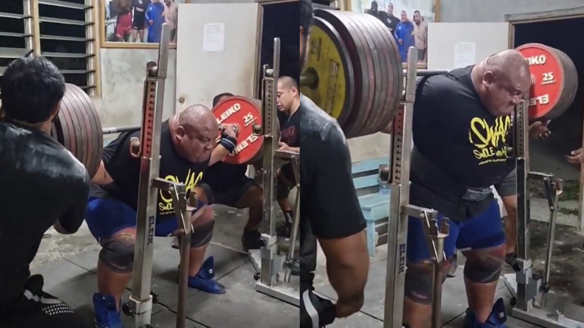 Powerlifter Jezza Uepa Squats 400 kg (881.8 lbs) Raw For Mind-blowing Two Reps in Training ...
