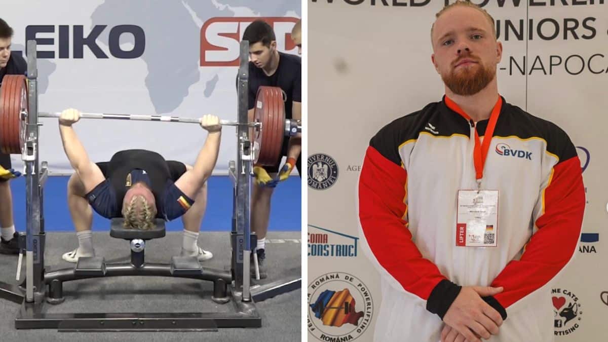 Powerlifter Jonah Wiendieck (120KG) Scores 250.5-kg (552.3-lb) Raw Bench Press IPF Junior World ...